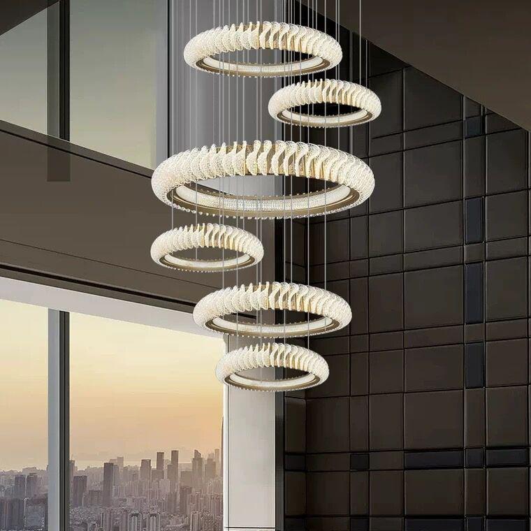 Extra Large Multi-layers Rings Crystal Chandelier Modern Art Waves ...